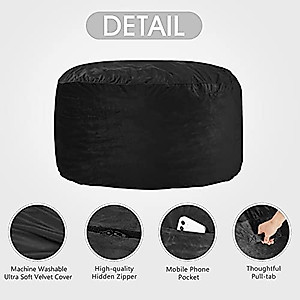 Homguava Bean Bag Chair: 6' Bean Bags with Memory Foam Filled, Large Beanbag Chairs Soft Sofa with Dutch Velet Cover (Black, 6FT)