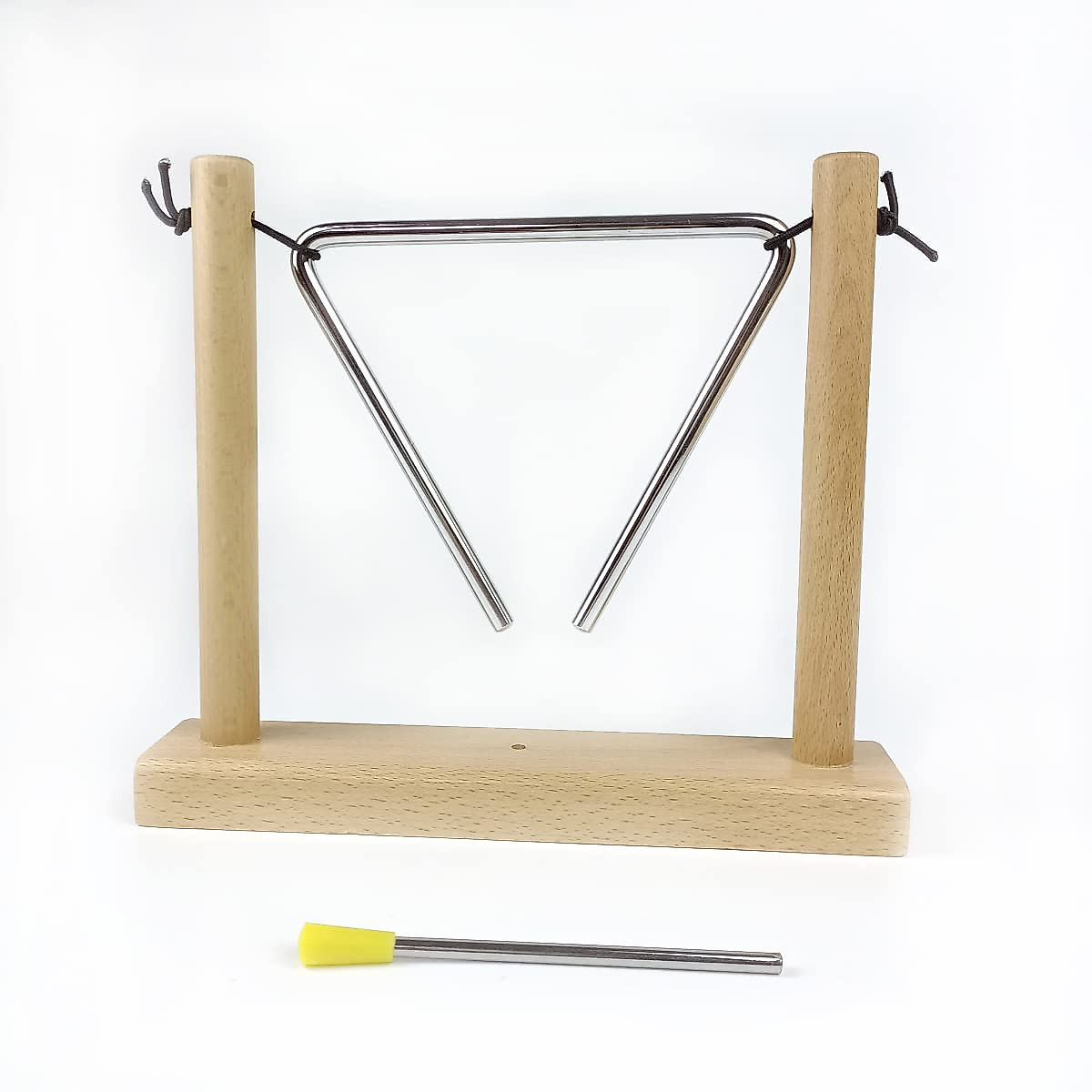 LOONELO Musical Triangle Instruments with Striker and Wooden Stand,Hand Percussion Triangles Musical Instrument for Music Enlightenment (wood-1)