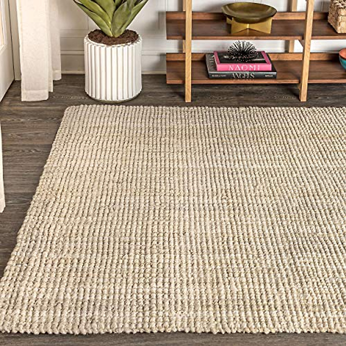 JONATHAN Y NFR103A-8 Hiro Hand Woven Chunky Jute Indoor Area -Rug Bohemian Farmhouse Easy -Cleaning Bedroom Kitchen Living Room Non Shedding, 8 X 10, Ivory