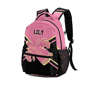 BigBigift Personalized Cheer Pink Black Cheerleaders Waterproof Backpack with Name Text for Women Men Gift, 12.2(L)x5.9(W)x16.5(H)inch