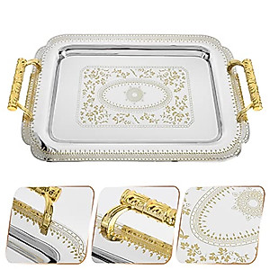 Cabilock Rectangular Serving Tray Serving Tray with Handles Nordic Serving Platter Stainless Steel Food Trays Stainless Steel Tea