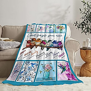 Hummingbird Blanket Hummingbird Bird Flower Throw Blanket Super Soft Flannel Cozy God Say You are Unique Blanket Warm Lightweight Plush Fleece Blankets for Sofa Couch Bed Gift for Kids Adults 50"x40"