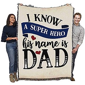 Pure Country Weavers I Know a Super Hero Name Dad Blanket - Gift Tapestry Throw Woven from Cotton - Made in The USA (72x54)