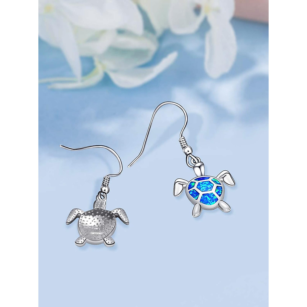 KINGWHYTE Turtle Dangle Earrings 925 Sterling Silver Animal Earrings Hawaiian Blue Opal Earrings Jewelry Gifts for Women