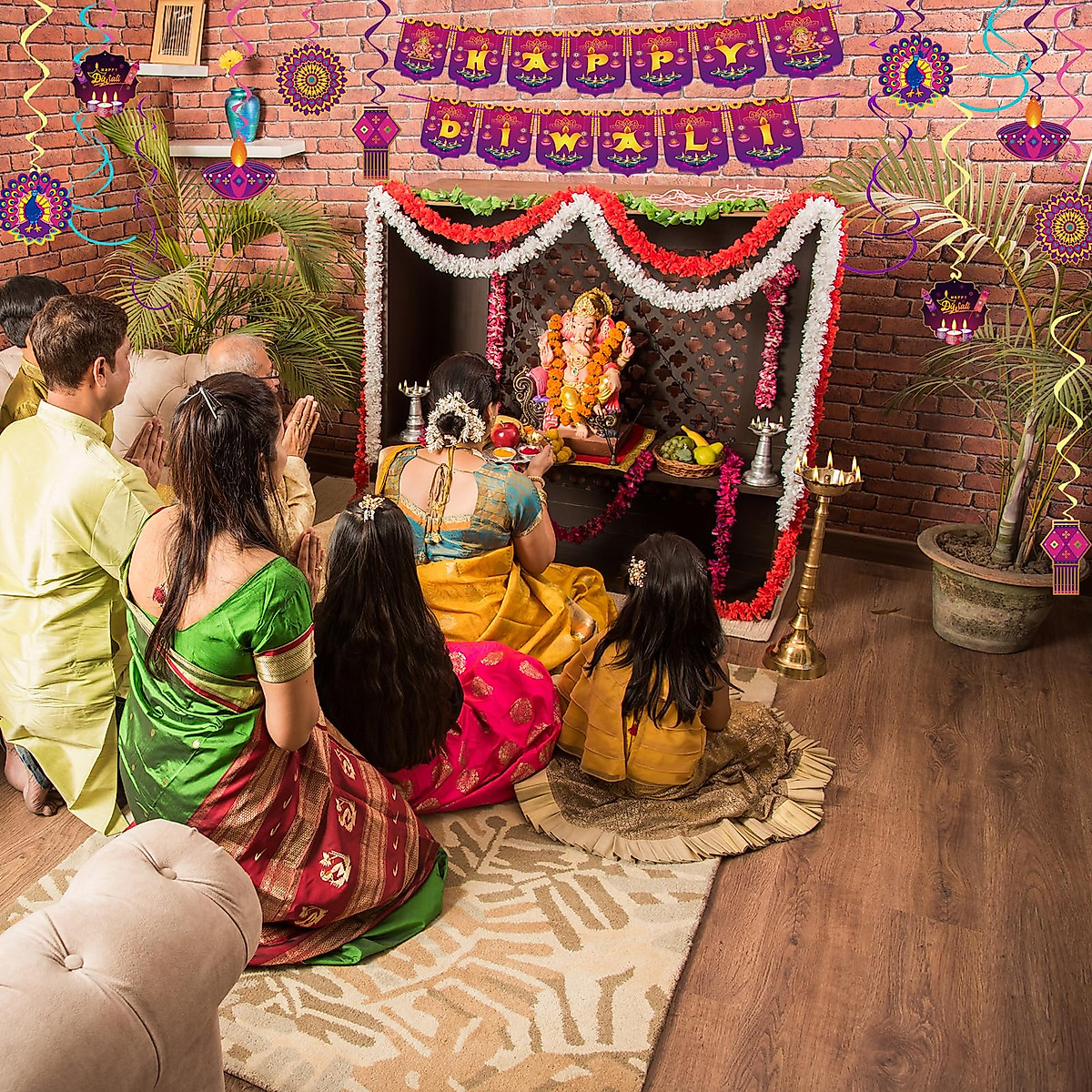 Diwali Decorations, Happy Diwali Banner Decorations for Home, Festival of Lights Party Decor Items, Deepavali Hanging Swirls Garland Indian Decorations for Pooja Puja Wedding Diwali