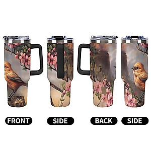 Oil Painting Bird And Flowers 40oz Water Bottle Double Wall Insulated Tumbler with Handle Leakproof Travel Mug Black-style
