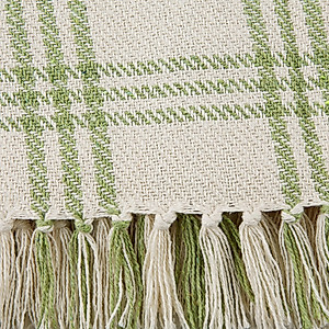 DII Modern Farmhouse Plaid Collection Cotton Fringe Throw Blanket, 50x60, White/Antique Green