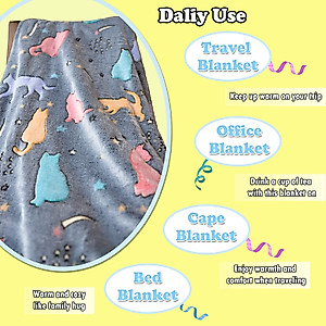 Best Gift Christmas Glow in The Dark Cute Cat Throw Blanket with Storage Bag, Soft Throw Blanket for Girls Boys, Birthday Gifts, Girls Blanket Kids Blanket,Day Care Home Travel Use,50"x60" Grey