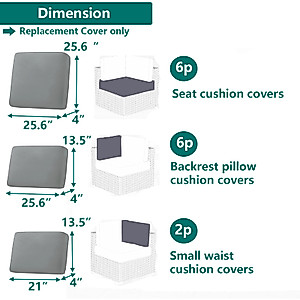 TECOSARA Outdoor Cushion Covers Replacement 14 Pcs Patio Cushion Covers fit for 7Pieces 6-Seater Wicker Rattan Sectional Couch Sofa Outdoor Cushion Slipcovers Set Seat and Back Cover Only, Grey