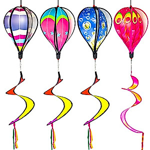 4PCS Hot Air Balloon Wind Spinners Colorful Rainbow Wind Spinner Fish Bubble Peacock Spinner Garden Rotating Wind Socks Pinwheels Wind Twister Spiral Spinner Hanging for Yard and Garden Outdoor Decor