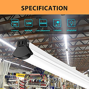 FAITHSAIL 4FT Linkable LED Shop Light, 50 W for Garage, 5600 LM 4 Foot LED Light Fixtures for Workbench, 5000K LED Workshop Light with Plug, Pull Chain, Hanging Mount - 1 Pack