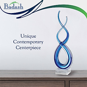 Badash Touch of Blues - Blue Crystal Murano-Style Glass Sculpture - Blue Home Decor Glass Art - 9" Tall Mouth-Blown Glass Wave Sculpture on Crystal Base - Glass Decor Contemporary Home Decor Accent