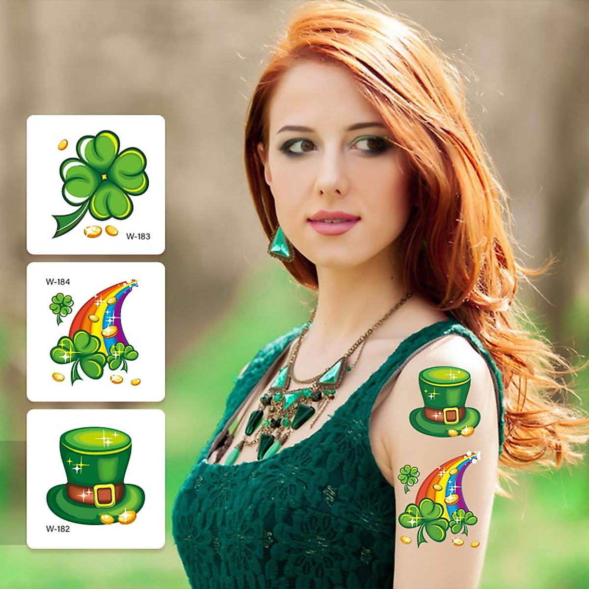 Mocossmy St Patrick's Day Temporary Tattoos for Kids,20 Sheets Irish Shamrock Clover Flag Pots of Gold Tattoos Face Body Stickers for St Patrick's Day Spring Parade Party Favor Supplies Decoration