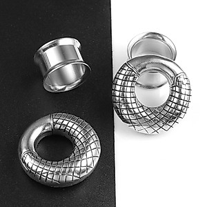 LADEMAYH 2 Pairs Set Stainless Steel 2g Hoop and 00 Gauges for Women, Silver 00g Plugs Gauges for Ears, Ear Stretching Expander Gauges Body Jewelry
