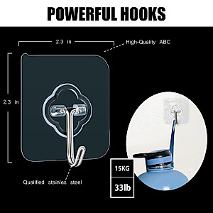 Adhesive Hooks, 32 Pack 33lb(Max) Sticky Hooks, Transparent Reusable Removable Adhesive Hooks for Hanging, Wall Hooks for Hanging Can be Use for Kitchen Bathroom Shower Outdoor Home Improvement