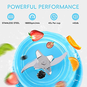 Personal Portable Blender, Blender for Shakes and Smoothies with 20oz Cup, Lid and Shoulder Strap, Type-C USB Rechargeable, Dishwasher Safe Parts, Light Blue Juice for Gym Travel
