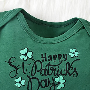Noubeau Baby Girl St. Patrick's Day Outfits Short Sleeve Lucky Gal Print Romper+Clover Ruffle Shorts Bloomers Summer Clothes (Green Letter, 3-6 Months)