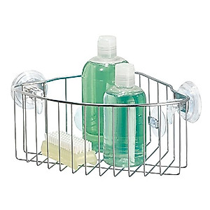 iDesign Reo Stainless Steel Power Lock Suction Corner Storage Shelf - 11.25" x 7.75" x 4.75"
