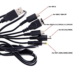 Deal4GO 1.2m 5-in-1 USB Charging Cable Charger Cord Replacement for GBA SP,Wii U,PSP,NDS Lite/NDSL,New 3DS(XL/LL),3DS(XL/LL),2DS,DSi (1.2MUSB-5in1)
