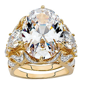 PalmBeach Jewelry Yellow Gold-Plated or Platinum-Plated Oval Cut Cubic Zirconia Bridal Ring Set Size 7