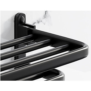 New Multi-Hook Double Folding Three-Piece Set, 60cm Bathroom Space Aluminum Double Folding Bath Towel Rack, Upgraded Hollow Double Tripod, 60cm Thick Flat Tube Double Towel Rod