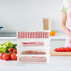 Xbopetda 4 Pack Bacon Container for Refrigerator, Food Grade Plastic Bacon Holder with Lid Airtight, Deli Meat Container for Fridge, Stackable Bacon Storage Container for Fridge Organizers and Storage