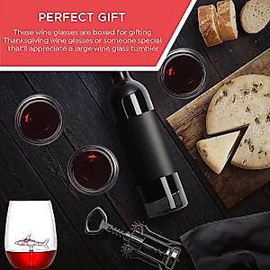 Shark Wine Glass, Premium Crystal Glasses with Shark Inside Shark Stemless Wine Glass, for Birthday Anniversary Wedding Party Christmas Father's Day Perfect for Red and White Wines（Set of 2）