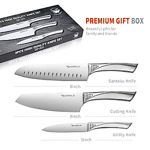 Daphyla Kitchen Knife Set,3Pcs Chef Knife,Ultra Sharp High Carbon Stainless Steel Knives with Gift Box,Dishwasher Safe For Cooking