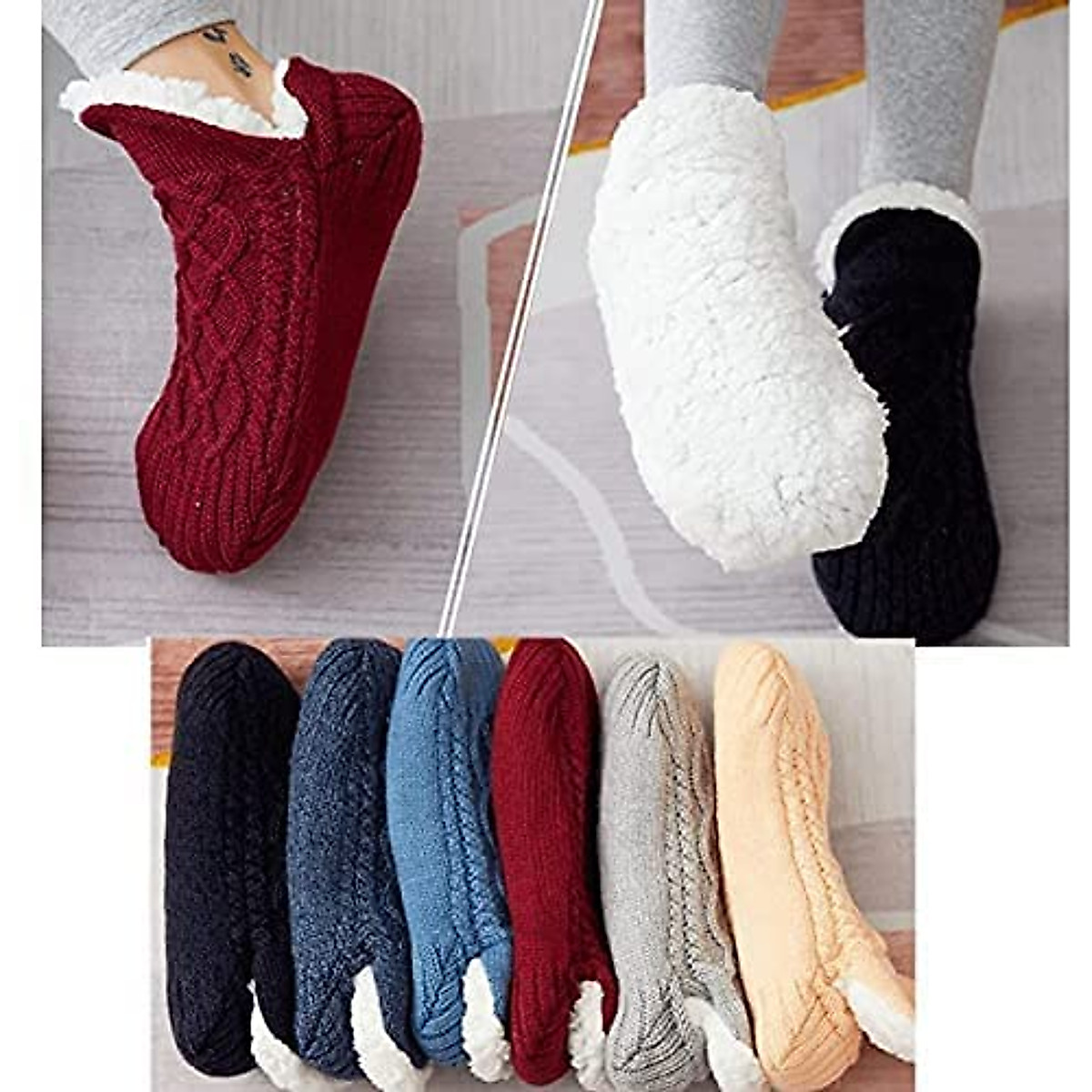 TTXS Indoor Floor Non-Slip Thermal Socks,Woven and Velvet Indoor Socks Slippers,Women Winter Non-Slip House Slipper Socks Thermal Socks Winter (Black,9.5-10.5)