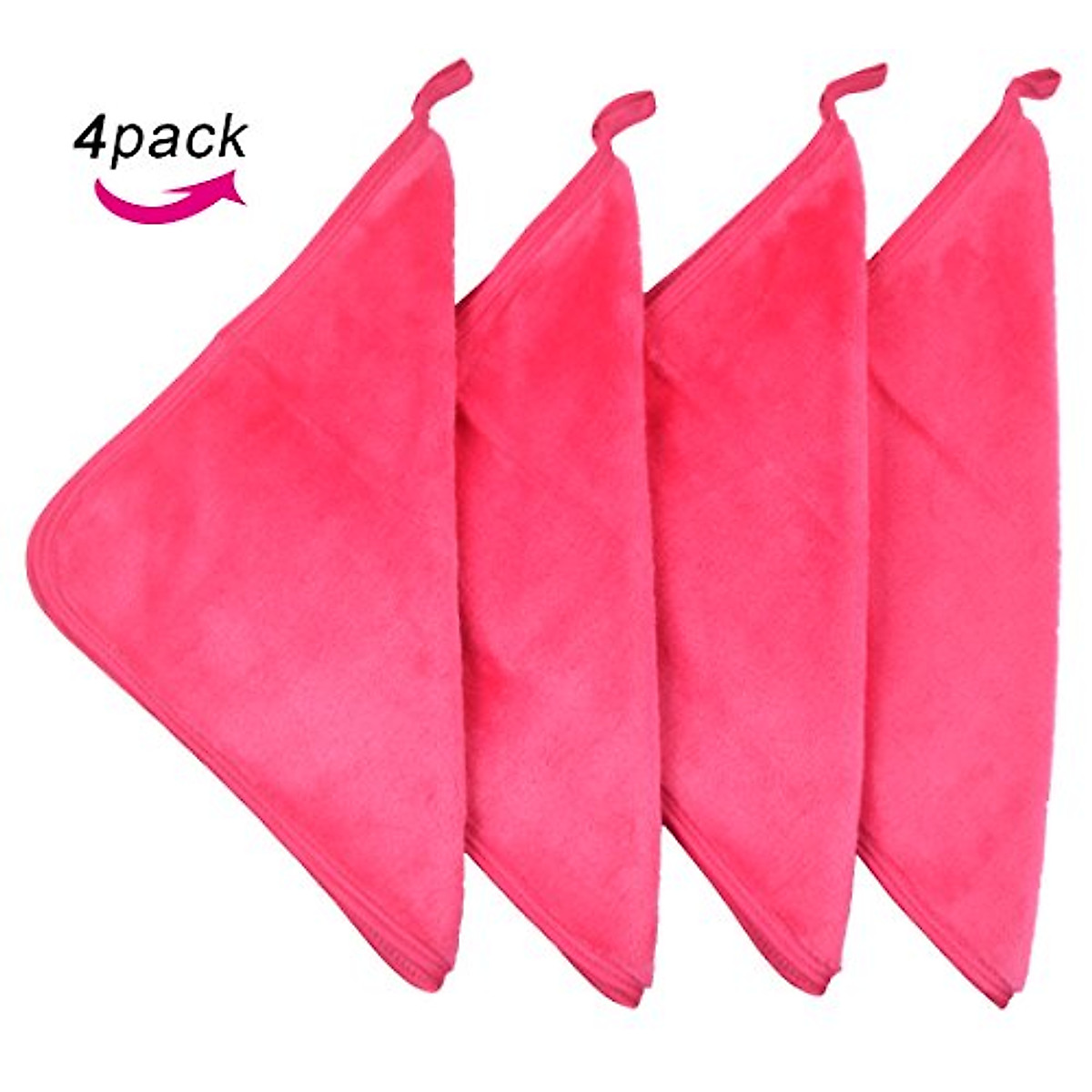 Sinland Microfiber Makeup Remover Cloth Reusable and Washable Makeup Remover Towels Face Cloths Facial Cleaning Towels Fast Drying Washcloth 9.8Inchx9.8Inch 4 Pack Dark Pink