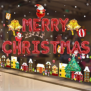 Merry Christmas With Santa Claus Christmas Tree Bells Balloons, Red Aluminum Foil Christmas Party Sign, Xmas/Xmas Eve Party Decorations Supplies Backdrops