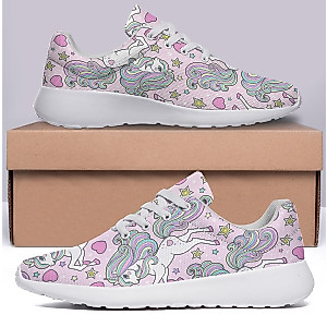 Unicorn Shoes for Women Tennis Running Shoes Cute Unicorn with Rainbow Sneakers Gifts for Girls Ladies White Size 5