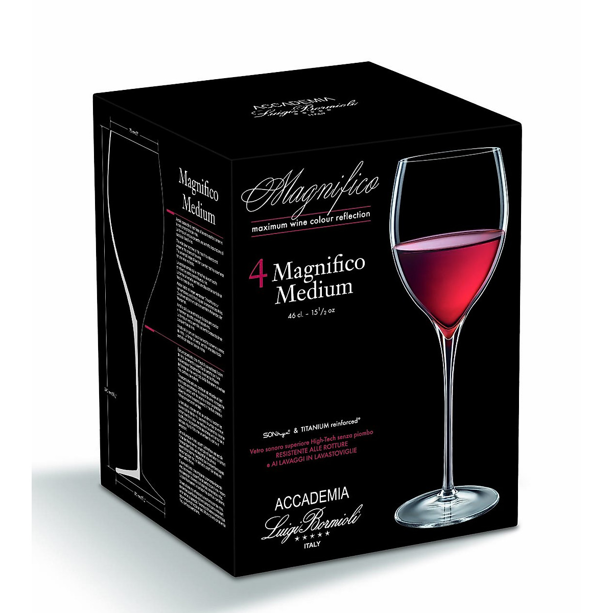 Luigi Bormioli Magnifico 15.5 oz Medium Wine Glasses, Set of 4, Clear