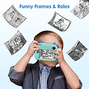 HiMont Kids Camera Instant Print, Digital Camera for Kids with Zero Ink Print Paper & 32G TF Card, Selfie Video Camera with Color Pens & Photo Clips for DIY, Gift for Boys 3-12 Years Old (Blue)