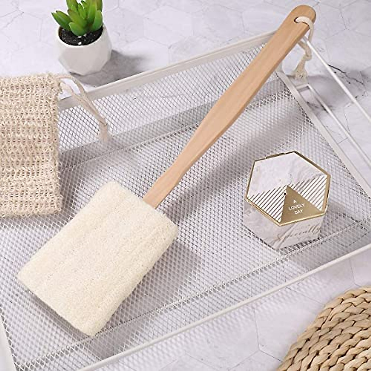ZCX Body Brushes Loofah Mesh Bath Brush with Wooden Handle Stick Back Scrubber Loofa Sponge Pads Body Shower Bath Spa Exfoliating Luffa Brush Body Brushes
