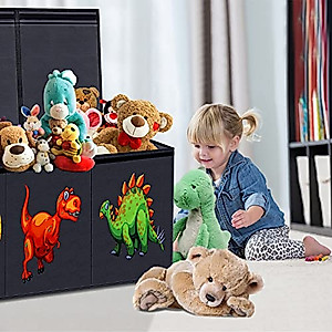 Toy Chest for Boys, Storage Bins for Toys, Toy Box for Boys, Kids Toy Storage Bins, Sturdy & Foldable, Removable Divider, Large Storage Containers for Playroom, Bedroom, Closet, Home, Dinosaur Pattern