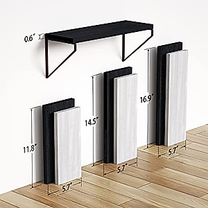 Love-KANKEI Floating Shelves Rustic Shelves Wall Mounted Set of 3 Wall Storage Shelves for Living Room, Bedroom, Kitchen Black/Brown Brackets