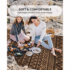 MontVoo-Outdoor Rug Carpet Waterproof 5x8 ft Reversible Patio Rug RV Camping Rug-Plastic Straw Rug Outside Indoor Outdoor Area Rug for Patio Deck Balcony Picnic Beach Outdoor Decor Boho Black Brown