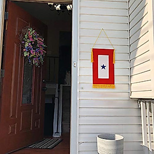 ANLEY Military Service Banner - USA Family Member On Service One Blue Star - 15" X 8" Fringed Flag & Wooden Flagpole & Golden Hanging Cord with Tassels - Vivid Color & Fade Resistant