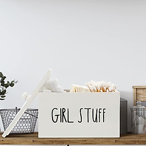 Farmhouse Bathroom Organizer Tampon Storage Container for Bathroom Decorative Countertop Organizer Storage Box Wood Movable Partition Feminine Product Organizer with Lid for Cosmetics (Blank Style)