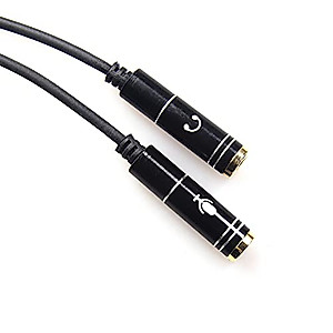 REXUS Black 2-Pack 3.5mm Y Splitter Stereo Audio Cable 4-Pole Male to 2 Female for Headphone, Headset Splitter Adapter Extension Aux Cable, Compatible MobilePhone and New Laptop(M22F35Hx2)