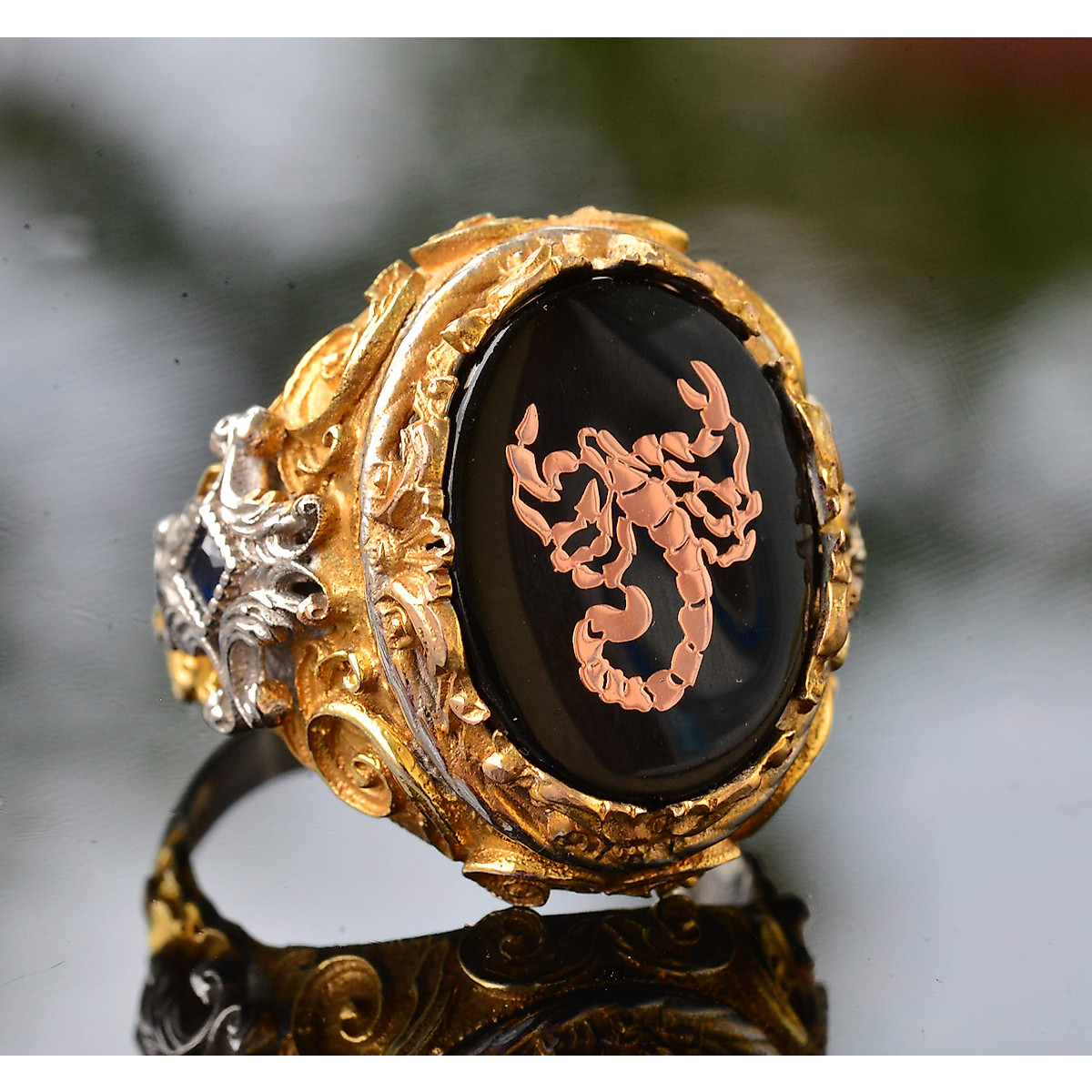 Men's Sterling Silver Ring - Gold Plated Ring - Signet Ring (Scorpion)