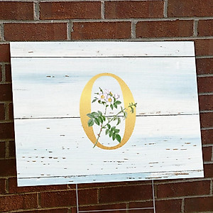 Floral Monogram Letter Golden Letter O Lawn Signage Initial Letter Yard Signs with Stakes Couples Gift for Garage Sales Rent Open House Construction 12"x18"