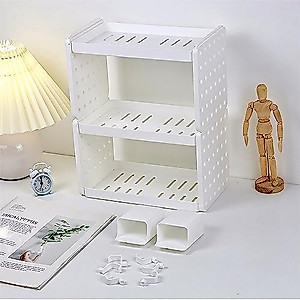 Buqerb 2 Tier Organizer Countertop,spice rack,stair basket with Detachable Cups and Hooks for Bathroom Counter Kitchen Bedroom Living Room Cloakroom，White