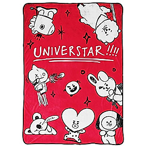 Line Friends BT21 Black & White Doodle Blanket - Measures 62 x 90 inches, Kids Bedding - Fade Resistant Super Soft Fleece (Official Line Friends Product)