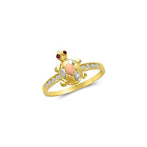 TOUSIATTAR 14k Tricolor Gold Fancy Turtle Ring– Nice Jewelry Gift for Women and Her - Beautiful Rose White Yellow Color High Polish Satin Finish Rings - 15MM Center (7)