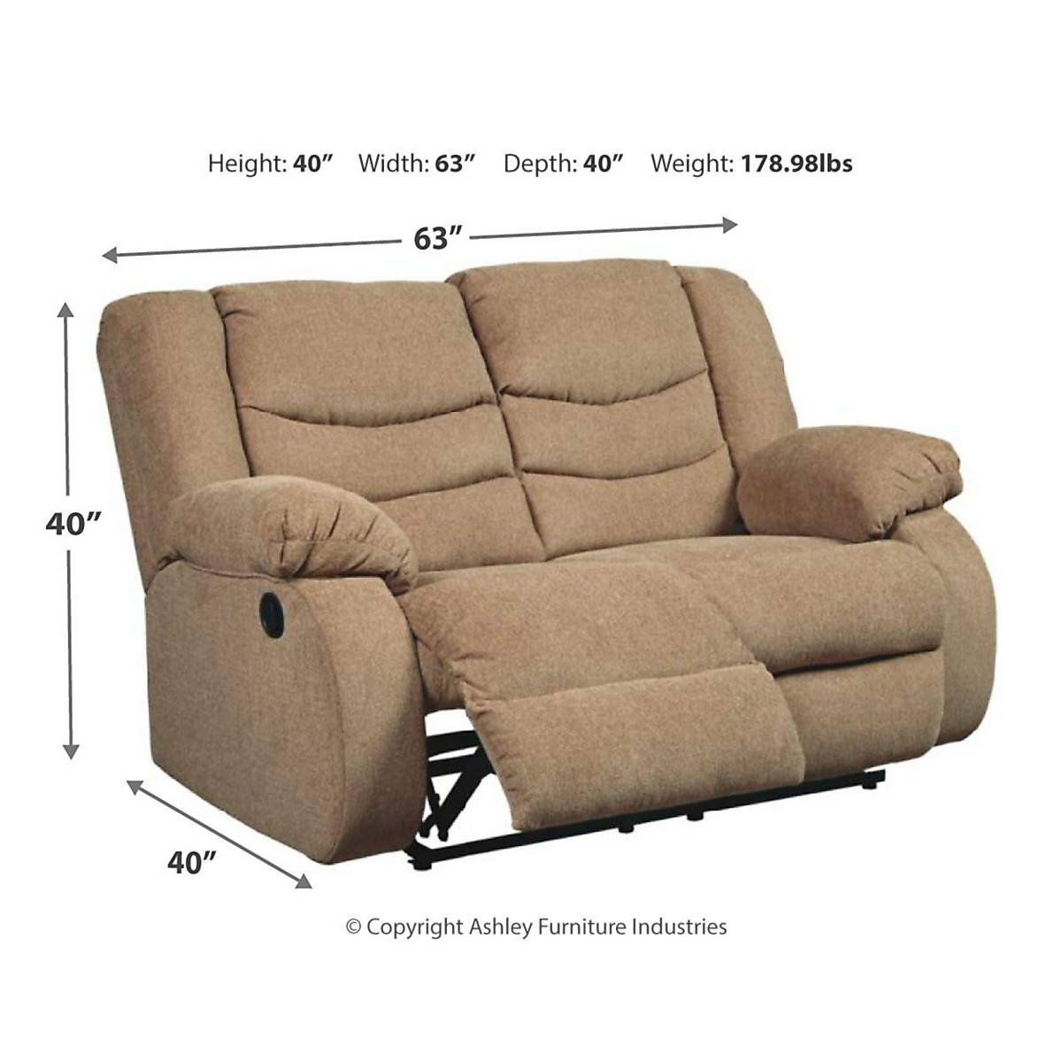 Signature Design by Ashley Tulen Modern Manual Pull Tab Reclining Loveseat, Light Brown