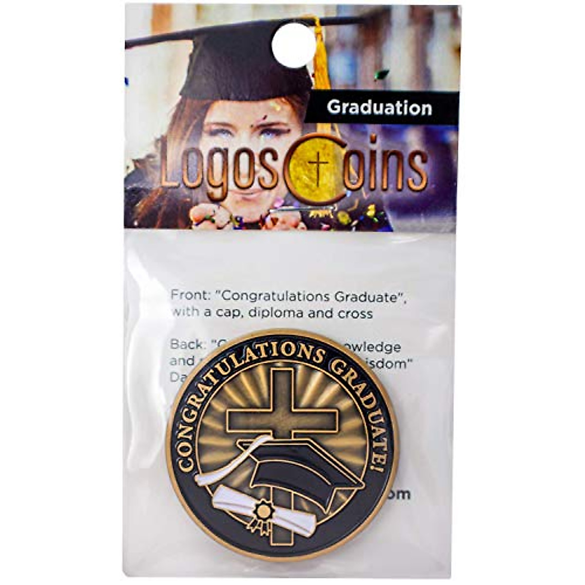 Congratulations Graduate Christian Coin, Religious Graduation Pass Along Token of Rejoicing, for High School, College, and Graduate School, Antique Gold-Color Plated Daniel 1:17 Gift