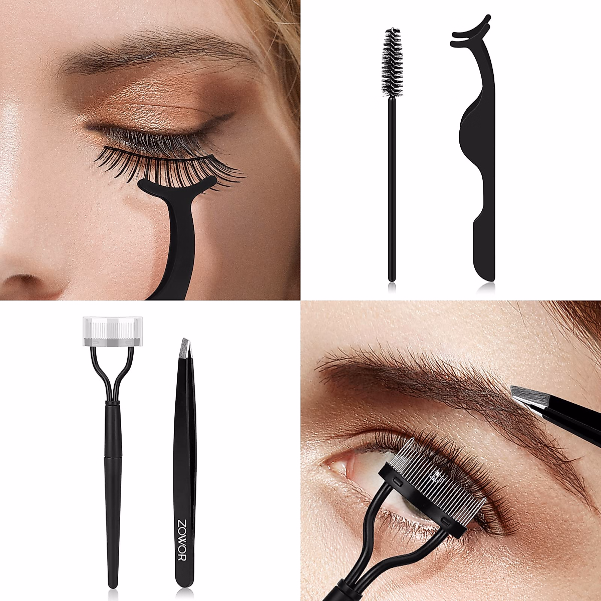 Zowor Eyelash Curler with Comb and Brush Fit All Eye Shape Curved Eyelash Curlers with 5PCS Silicone Refill Pad,Natural and Long Lasting Lash Curler for Women Make Up Gift(Blue)