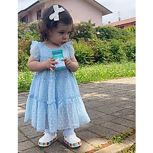 AGQT Toddler Girls Summer Dress Loose Fit Swiss Dots Flowy Pleated Dress Ruffle Babydoll Birthday Chiffon Dress Ligh Blue Size 1-2T
